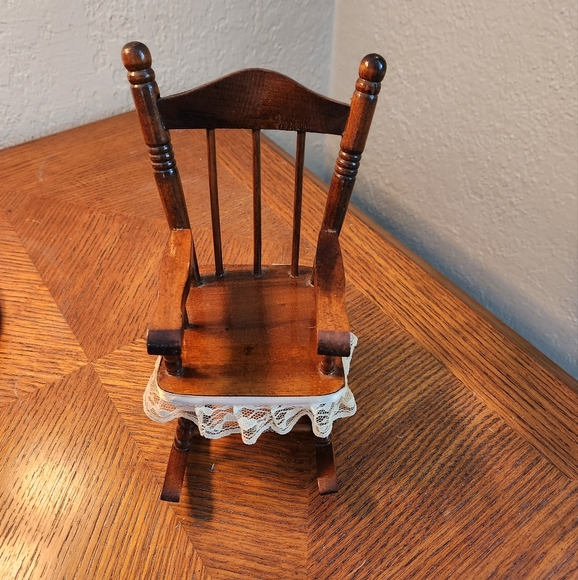 Accents | Mini Wooden Spindle Rocking Chair Lace Trim | Poshmark